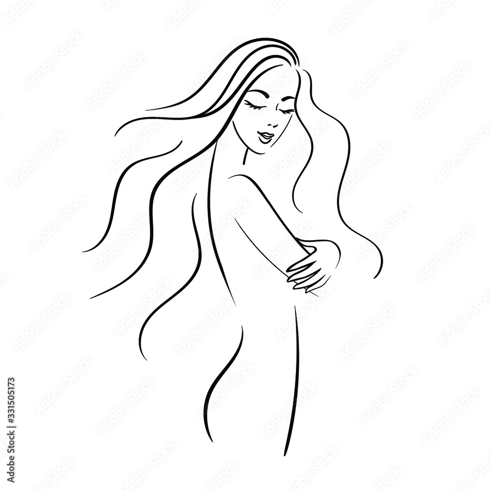 Beautiful Young Woman With Long Hair Slim Body Of A Girl Female Body Isolated On White