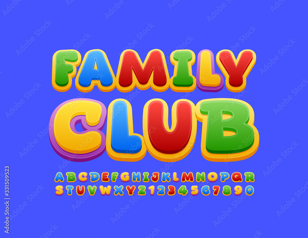 Vector bright logo Family Club with creative Font. Colorful Alphabet ...