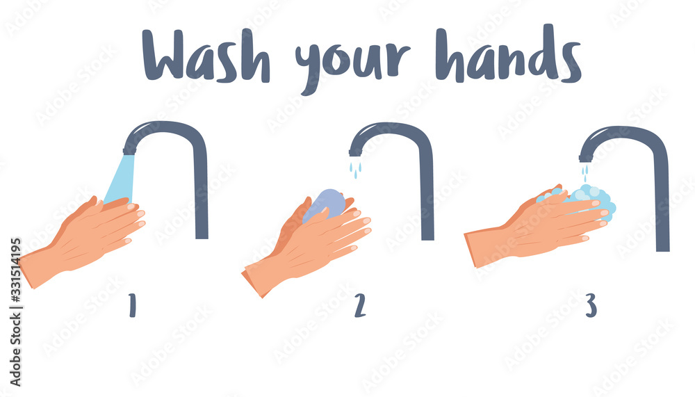 Hand wash, Clean hands on. Sign and symbols on trendy design ...