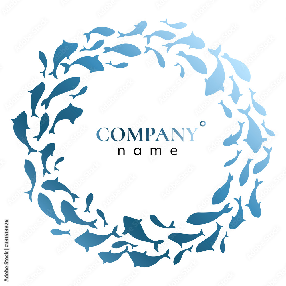 Blue decorative school of fish. Silhouettes of fish swimming in a ...