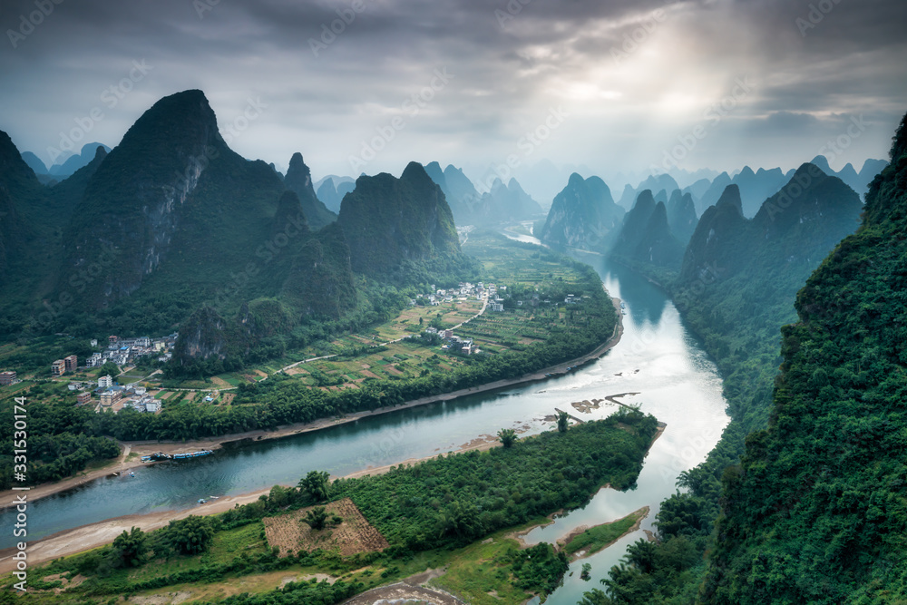 Xingping village and Karst mountains along the Li River, Guangxi, China ...