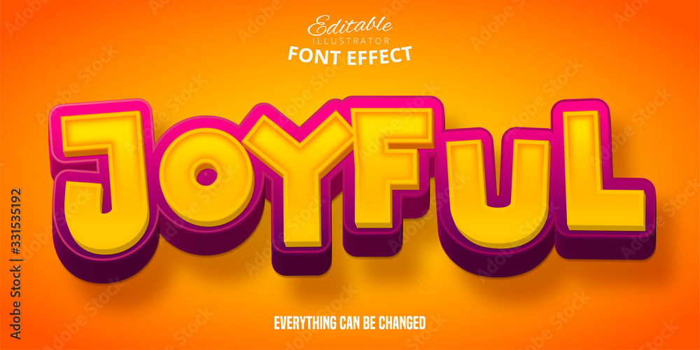 Joyful text, 3d editable font effect Stock Vector | Adobe Stock