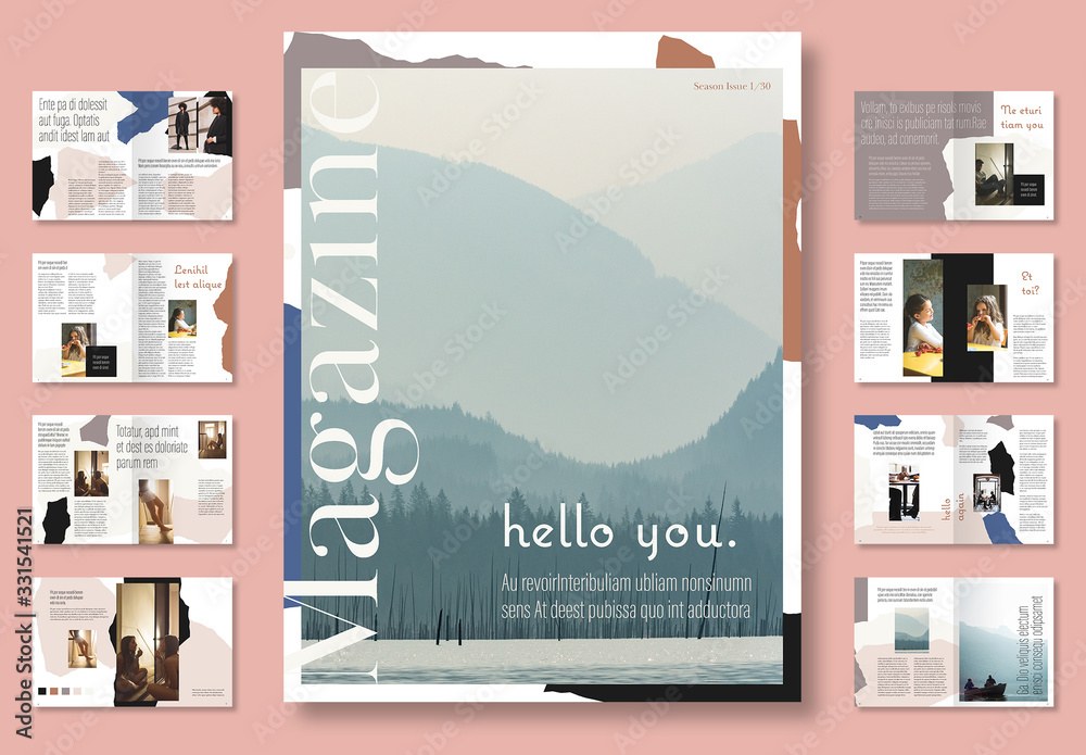 Magazine Layout with Neutral Tone Abstract Elements Stock Template ...