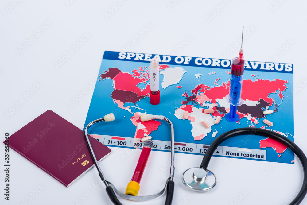 Blood tests of infected patients. World map of Coronavirus infected ...