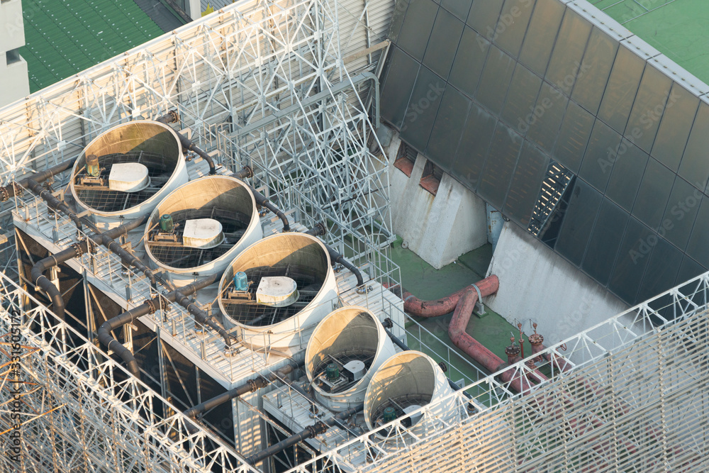 Cooling tower on the top of high rise building,The Cooling is system of ...