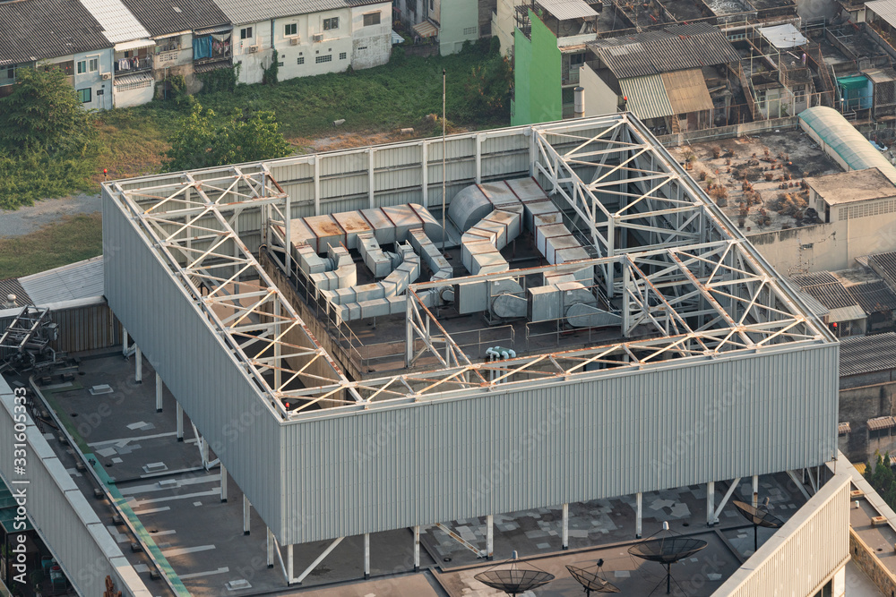 Cooling tower on the top of high rise building,The Cooling is system of ...