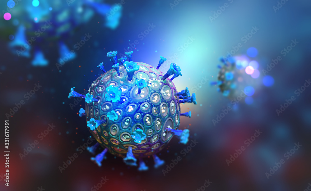 Virus under microscope. Germs, microbe, bacterium, pathogen organism 3D ...