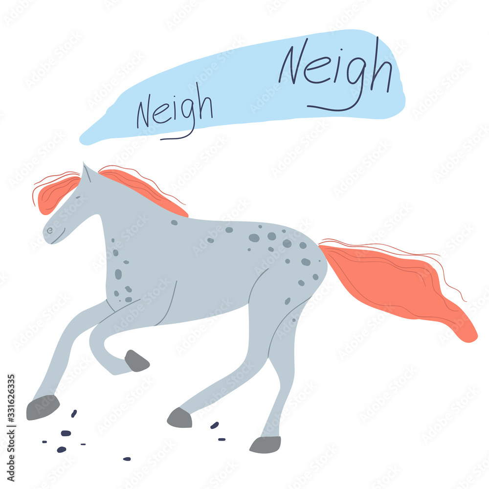 hand-drawn illustration of a galloping horse. Cartoon graphics. Decor ...