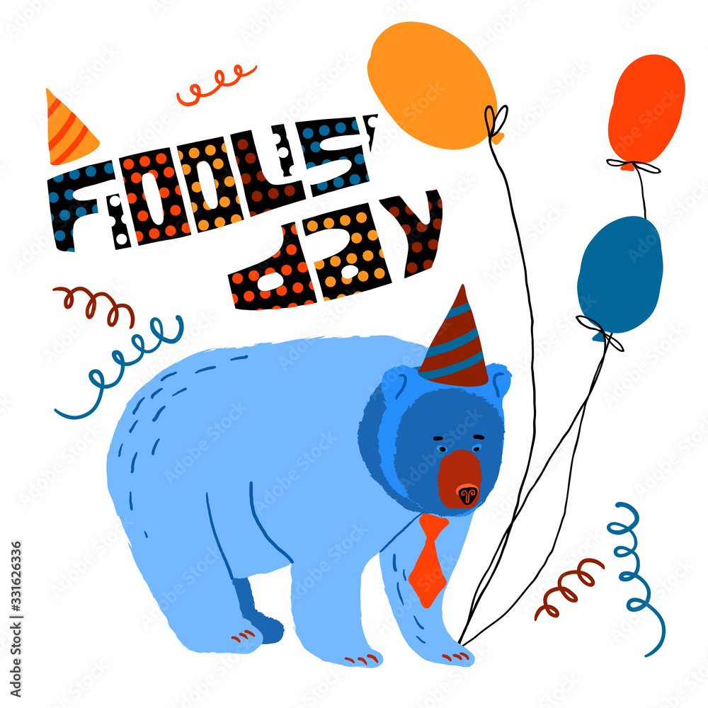 bright colorful card for April fools ' day. Hand-drawn illustration in ...