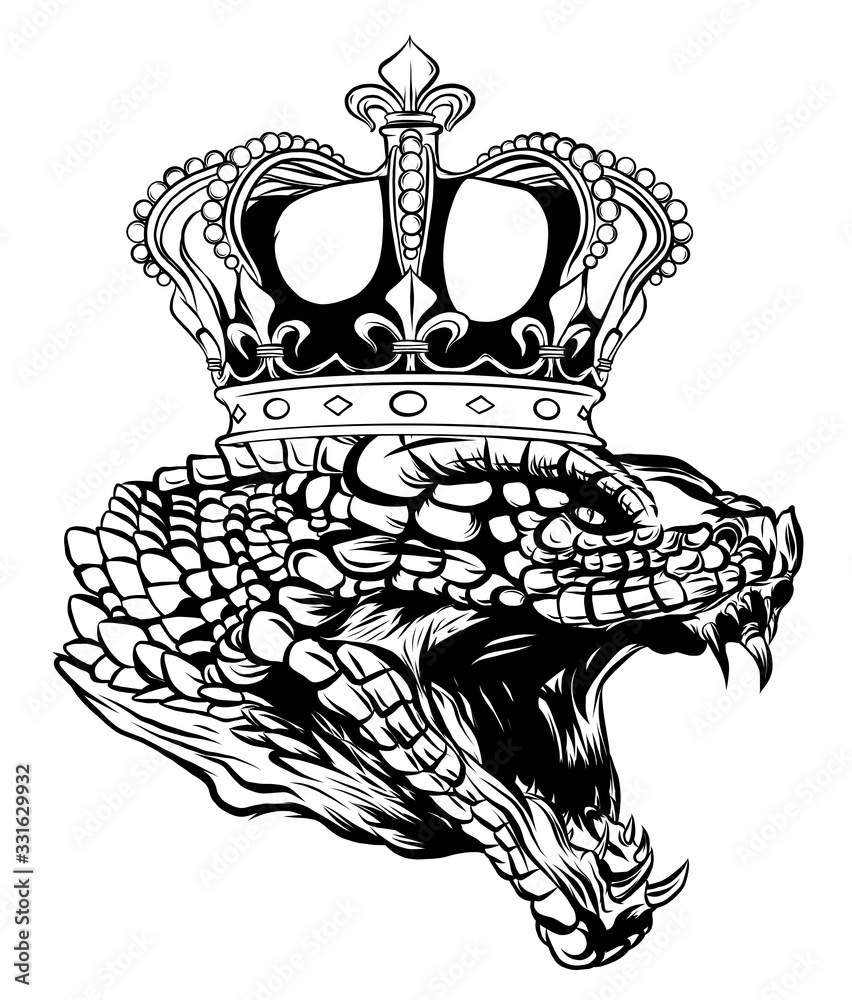 Hand-drawn vintage Snake with Crown tattoo art. Vector illustration ...