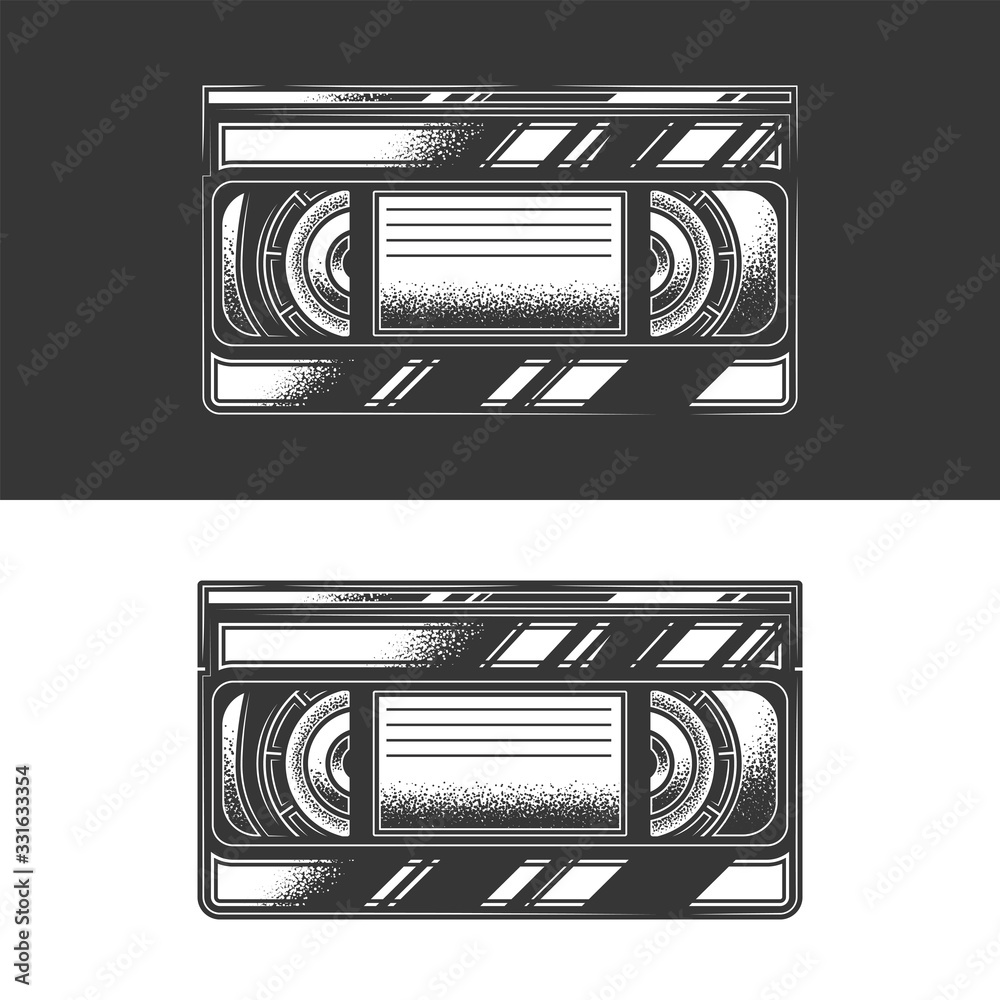 Original monochrome vector illustration. Old VHS videotape in retro ...