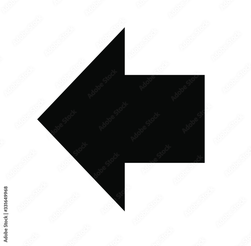 Black large reverse or left pointing solid arrow icon sketched as ...