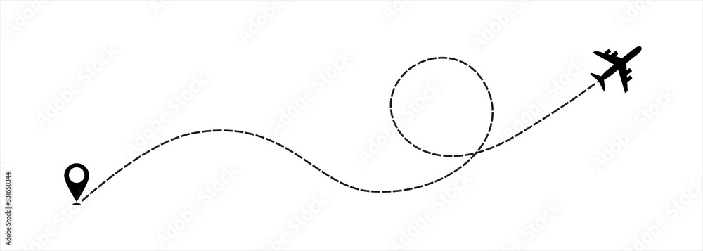 Airplane line path of air plane flight route with start point GPS and ...