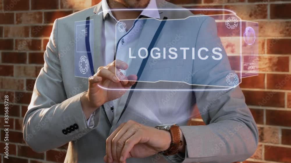 Unrecognizable businessman activates conceptual HUD holograms on ...