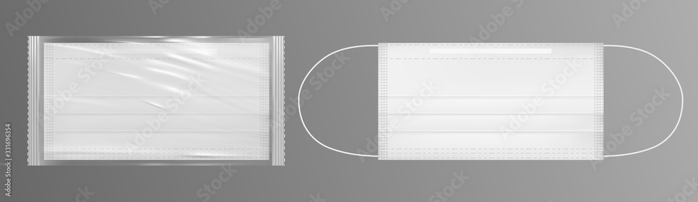 Vector realistic medical face mask with transparent packaging Stock ...