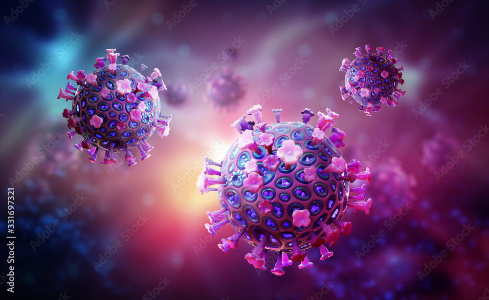 Viral infections. Microorganisms under microscope. Viruses and microbes ...