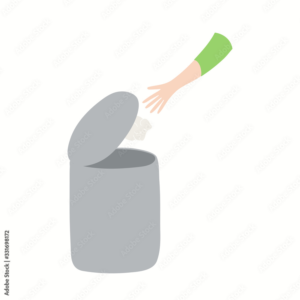Coronavirus epidemic concept. Throwing used tissue in a bin, isolated ...