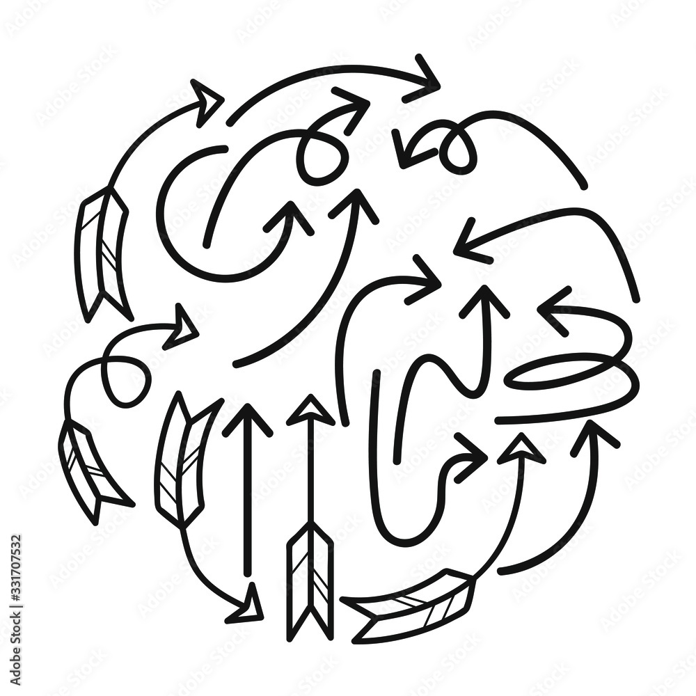 Vector set of doodle arrows isolated on the white background. Hand ...