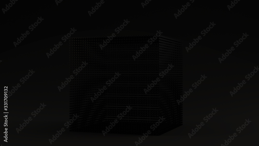 Black Cube Made out of Lots of Small Cubes with a Visual Aliasing ...