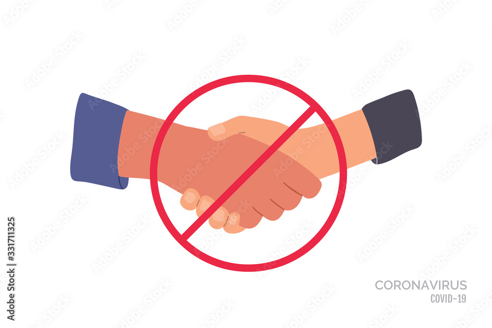 No handshake. Do not contact. Red prohibition sign. Precautions and ...