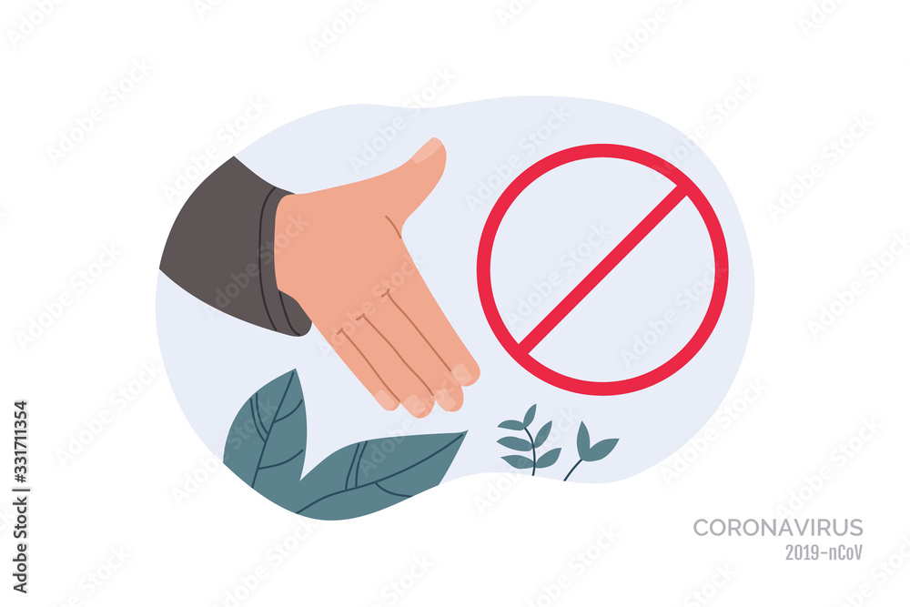 No handshake. Do not contact. Red prohibition sign. Precautions and ...