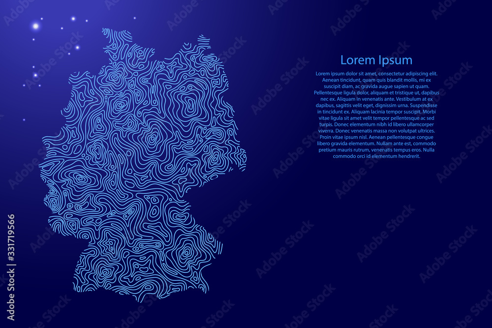 Germany map from blue isolines or level line geographic topographic map ...
