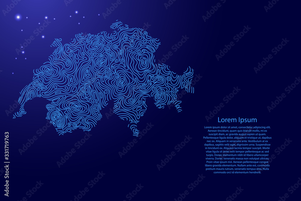 Switzerland map from blue isolines or level line geographic topographic ...