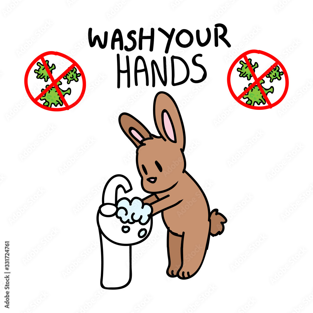 Corona virus covid 19 wash your hands cute rabbit washing hands in sink ...