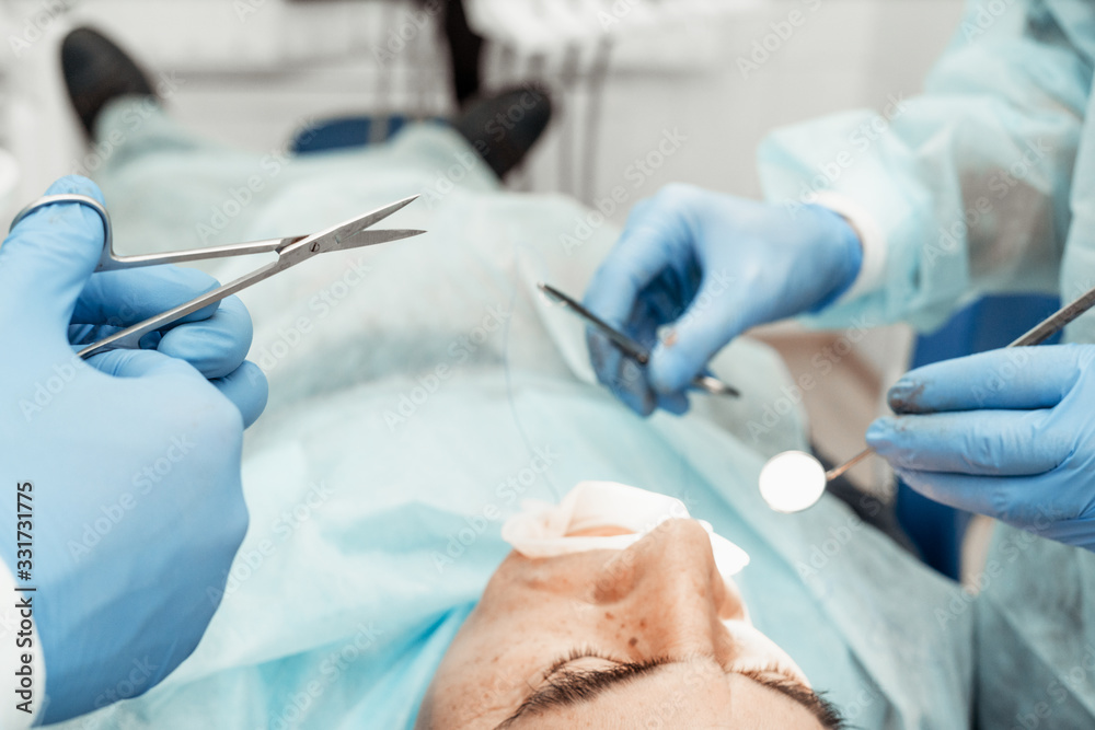 Dentists will perform an operation, implant placement. Real operation ...
