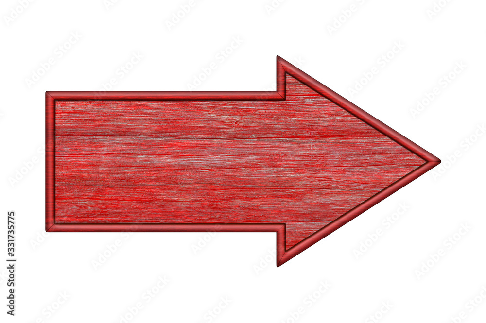 Arrow sign. Wooden old red arrow sign isolated on a white background ...