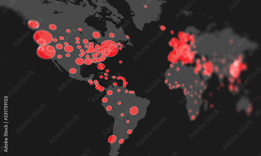 Map of the spread of the covid-19 virus by countries in perspective ...