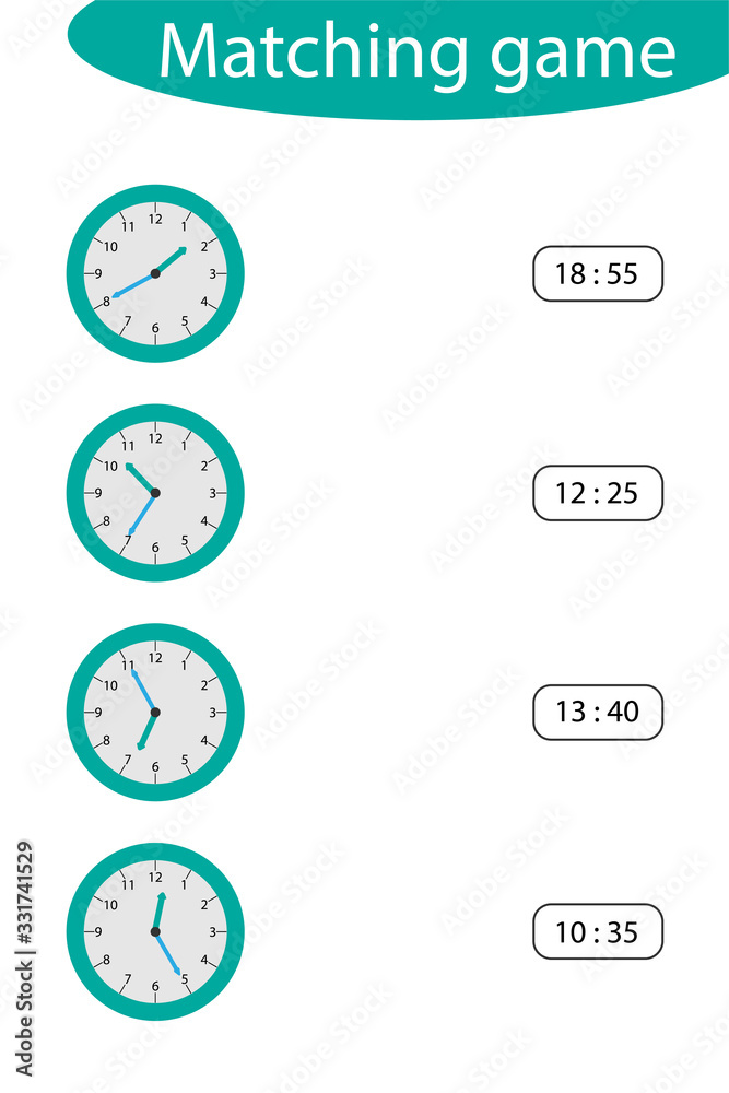 What time is it, matching game with clocks for children, fun education ...
