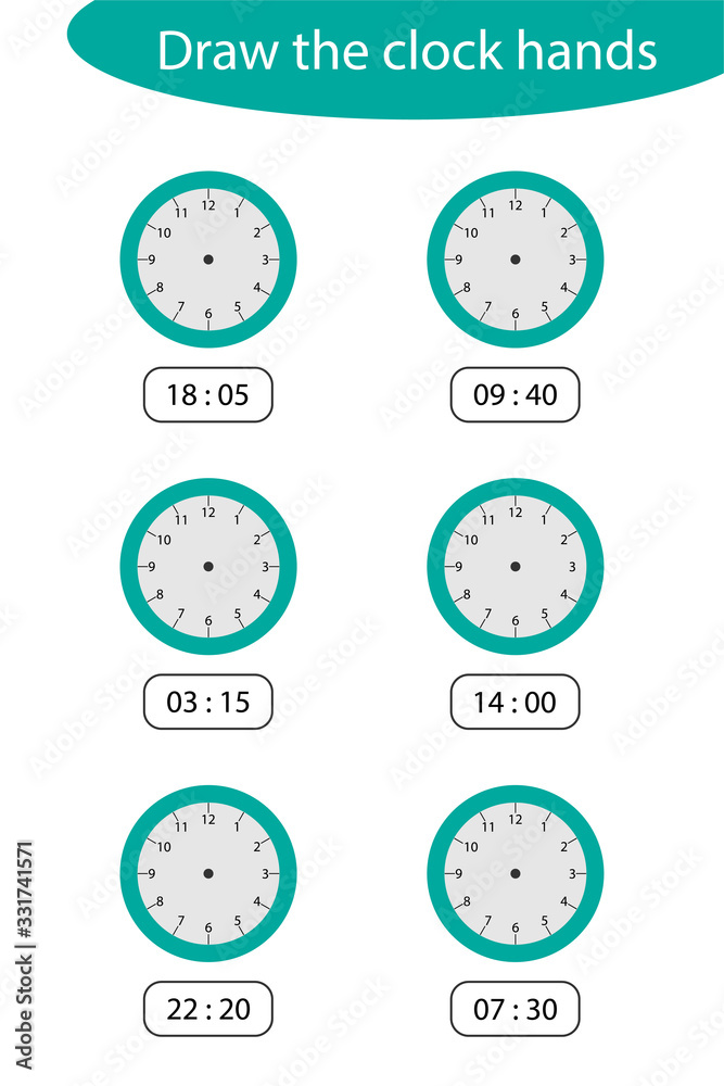 What time is it, draw the clock hands, game for children, fun education ...