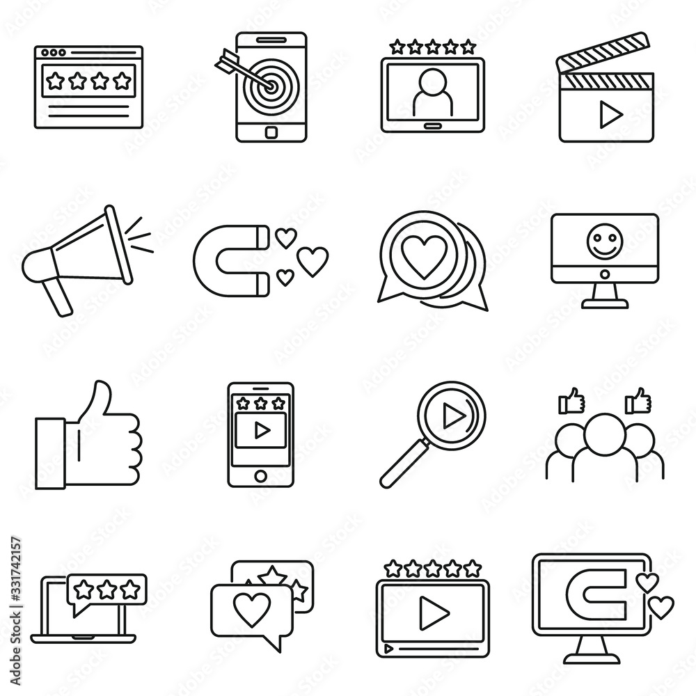 Engaging content digital icons set. Outline set of engaging content ...