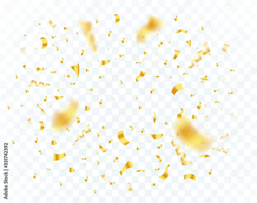Confetti explosion on transparent background. Shiny glossy gold paper ...