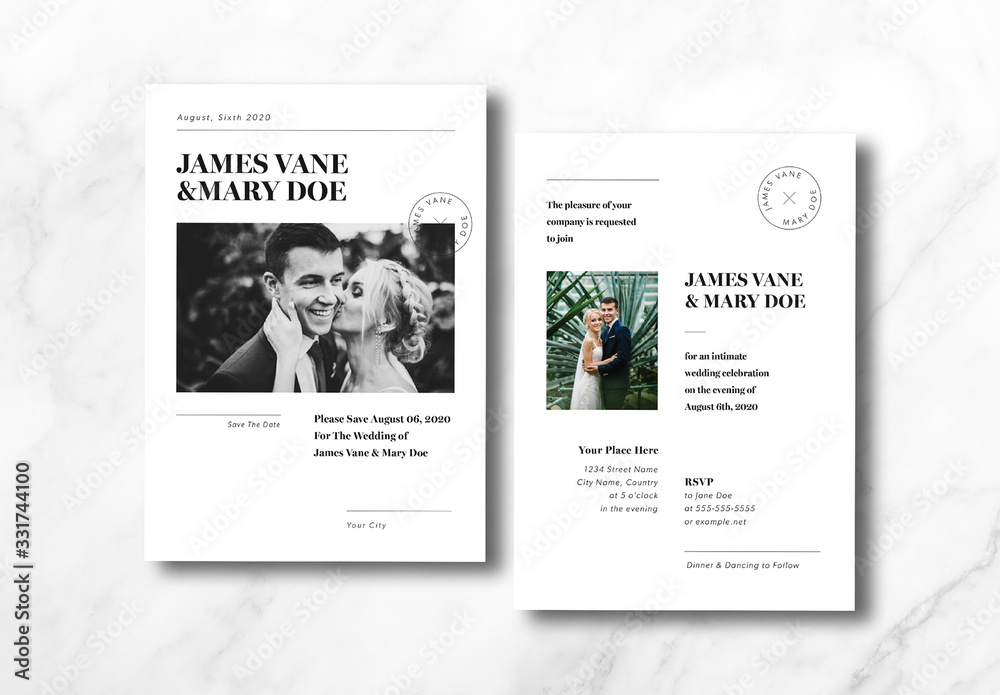 Black and White Wedding Invitation Layout Stock Template | Adobe Stock