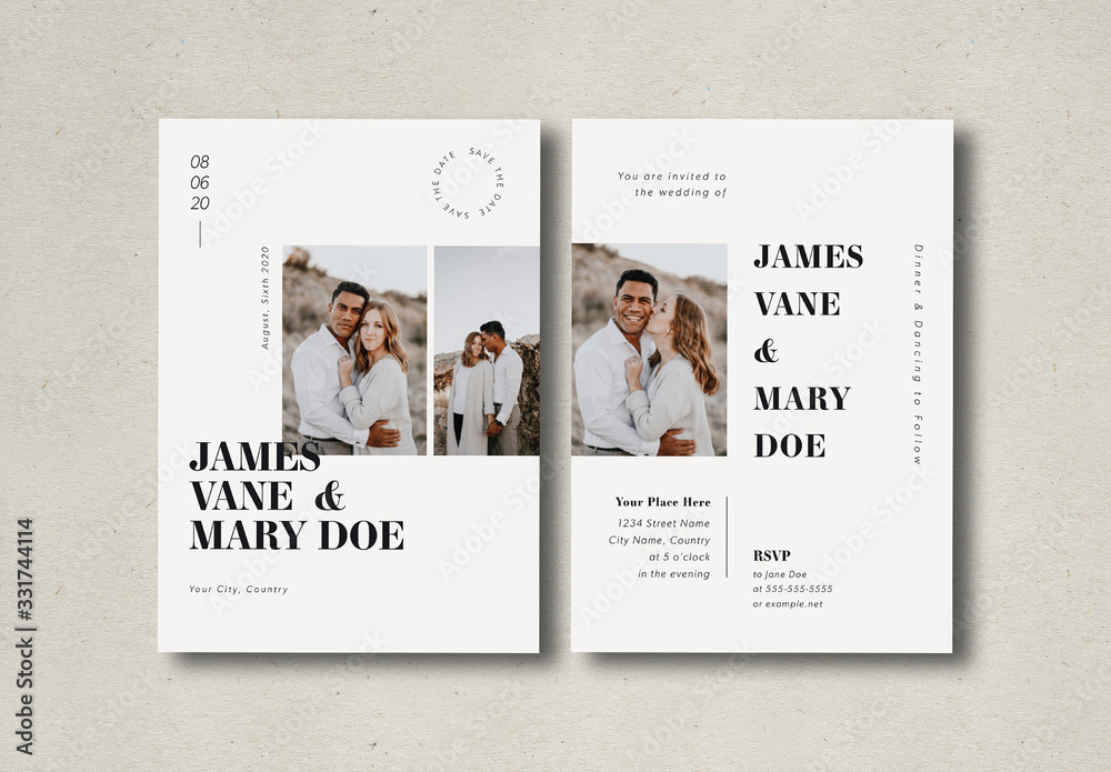 Black and White Wedding Invitation Layout Stock Template | Adobe Stock