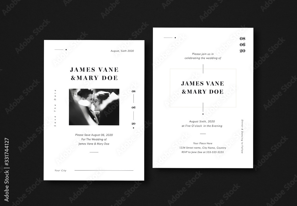 Black and White Wedding Invitation Layout Stock Template | Adobe Stock