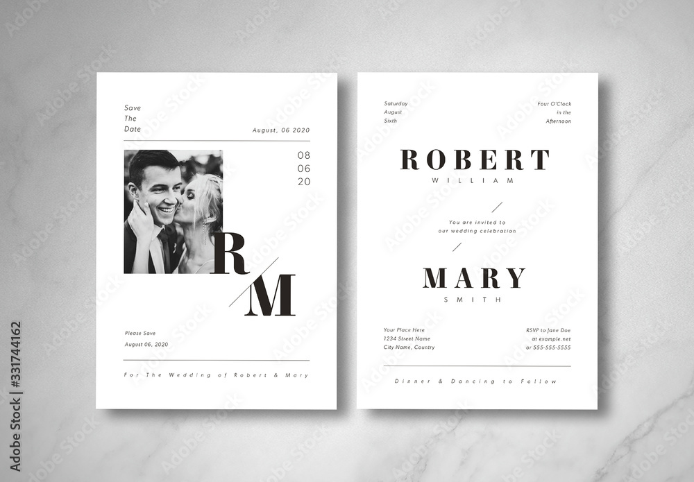 Black and White Wedding Invitation Layout Stock Template | Adobe Stock
