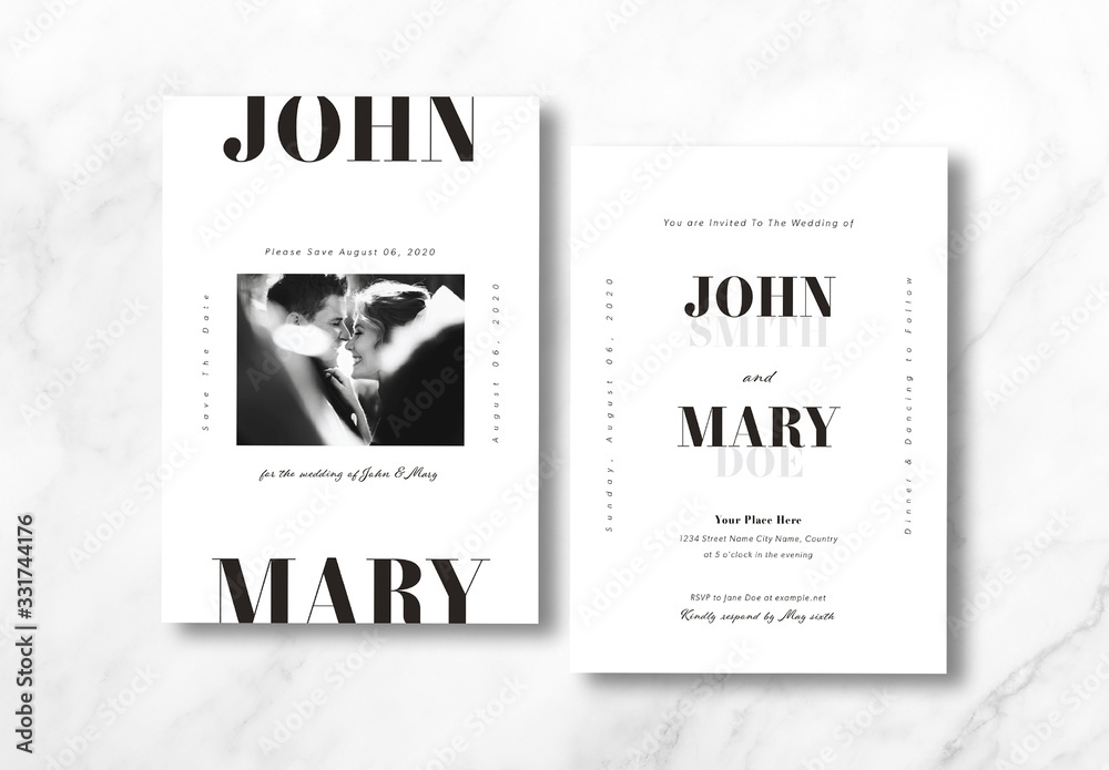 Black and White Wedding Invitation Layout with Gray Accents Stock ...