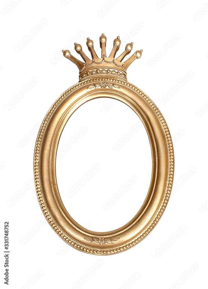 Golden frame with crown for paintings, mirrors or photo isolated on ...