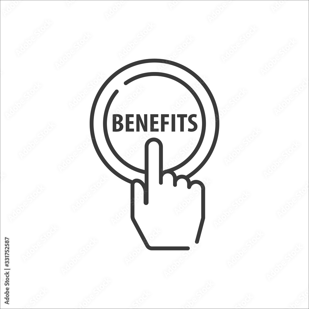 benefits line icon hand press button Stock Vector | Adobe Stock