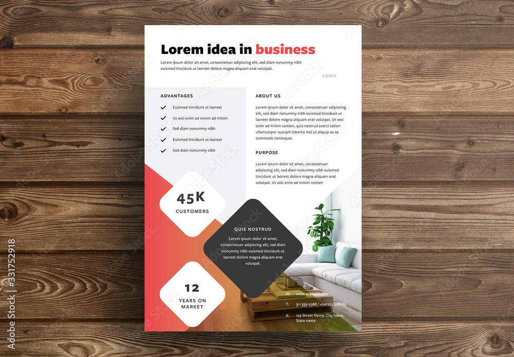 Business Flyer Layout with Orange Gradient Overlay Elements Stock ...