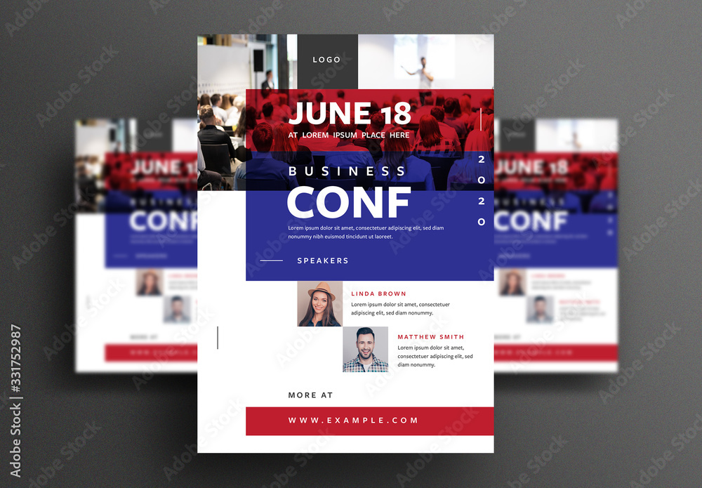 Flyer Layout with Red and Blue Overlay Elements Stock Template | Adobe ...
