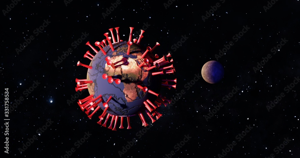 3D rendering of Earth being infected by coronavirus. The Earth has ...