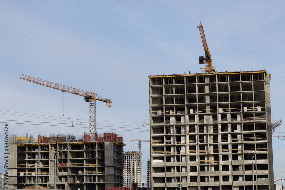High-rise building under construction. Reinforced concrete frame. Start ...