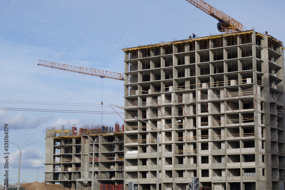 High-rise building under construction. Reinforced concrete frame. Start ...