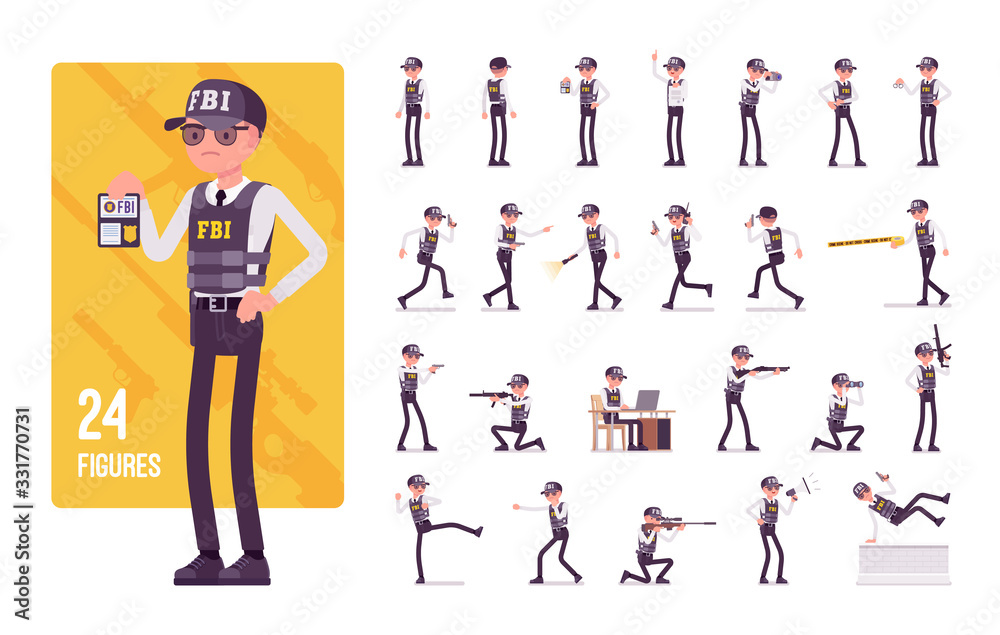 Vettoriale Stock FBI agent character set. Federal Bureau of ...
