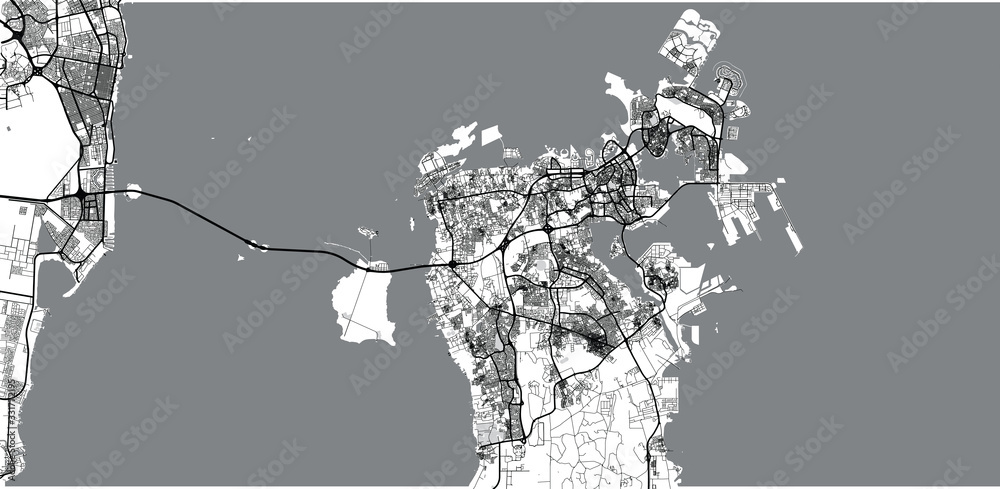 Urban vector map of Bahrain, middle east Stock Vector | Adobe Stock