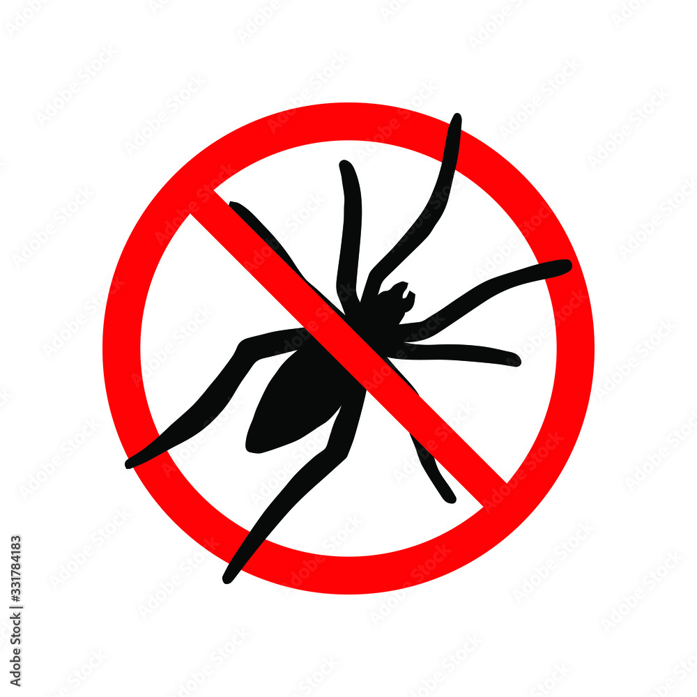 Vector no spider sign isolated on white background. Black silhouette ...